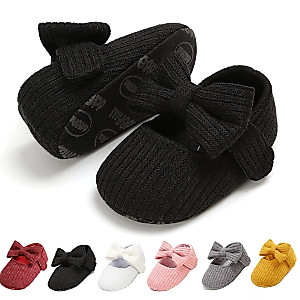 Ohwawadi Infant Baby Girl Shoes, Bowknot Baby Mary Jane Flats Princess Dress Shoes Soft Baby Crib Shoes (0-6 Months, 1933 Black)