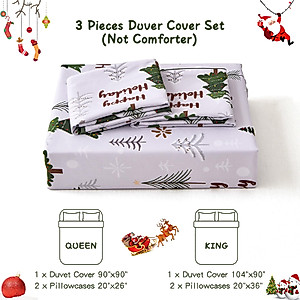 Luxudecor Christmas Duvet Cover Set Queen Size 3 Pieces, Green Christmas Tree Pattern, Soft Microfiber Duvet Cover, Reversible Bedding Set Xmas Holiday Decor(Not Comforter)