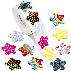 1000 Pcs Stars Stickers for Kids Reward Stickers Colorful Star Adhesive Label Stickers Funky Sticker Rolls Student Awards Incentives Preschool Art Toys for Boys Girls Teachers Classroom Party Supplies