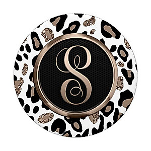 White Leopard Print Cheetah Monogram Initial "Letter S" PopSockets Swappable PopGrip