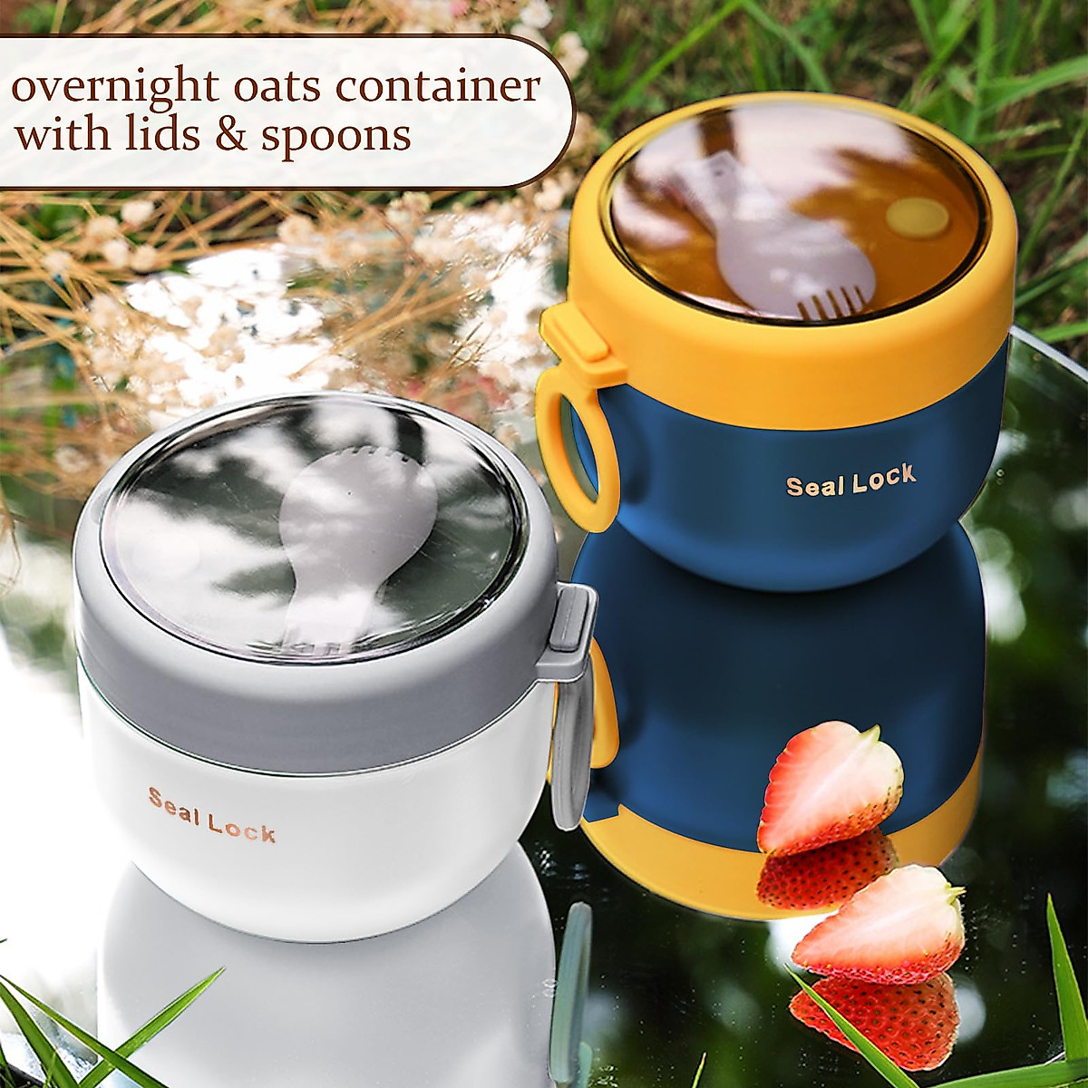 Overnight Oats Containers with Lids, 20oz Portable Overnight Oats Jars with Spoons, Leak-proof Plastic Yogurt Jars, Oatmeal Container for Yogurt Breakfast On The Go Cups, Dessert Snack Containers
