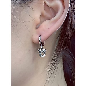 Small Mouse Dangle Hoop Earrings for Women Girls 925 Sterling Silver Cubic Zirconia Charm Animal Mice Huggie Sleeper Hoops Cartilage Hypoallergenic for Sensitive Ear Jewelry (Clear CZ)