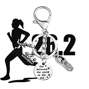 FUSTMW Runner Gifts Marathon Gift Runner Keychain Marathon Jewelry Running Gifts She Believed She Could 13.1 26.2 Keychain Marathon Gift for Her (She BL 26.2)