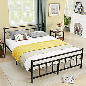 GreenForest Full Size Bed Frame with Headboard Metal Platform Bed with Heavy Duty No-Noise Steel Slats Strong Support Mattress Foundation, No Box Spring Needed, Full Size