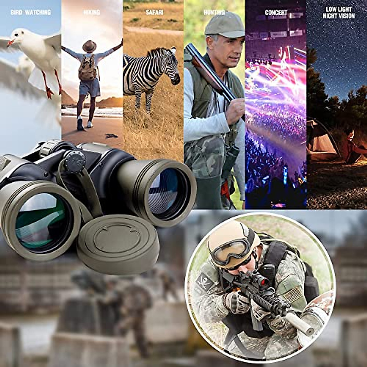 20x50 Military Binoculars for Adults with Smartphone Adapter - Compact Waterproof Tactical Binoculars for Bird Watching Hunting Hiking Concert Travel Theater with BAK4 Prism FMC Lens, Mud