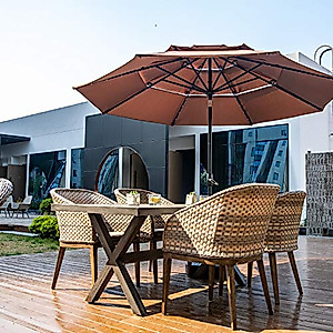 outdoor basic 10Ft 3 Tiers Vented Patio Umbrella Market Table Umbrella with Lights and Crank Handle with Auto-tilt Mechanism Coffee