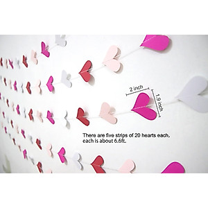 5 Pcs Heart Garland Banner, 100 Hearts Hanging Valentine's Day Decoration Garland for Anniversary Valentine's Day Wedding Birthday Party Decorations