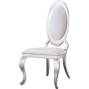 HomVent Modern Leatherette Dining Chair Set of 2, Comfortable Upholstered Kitchen Chairs w/Oval Backrest ＆ Silver Stainless Legs, Tall High Back Dining Side Chairs Reception Chair (White Leather)