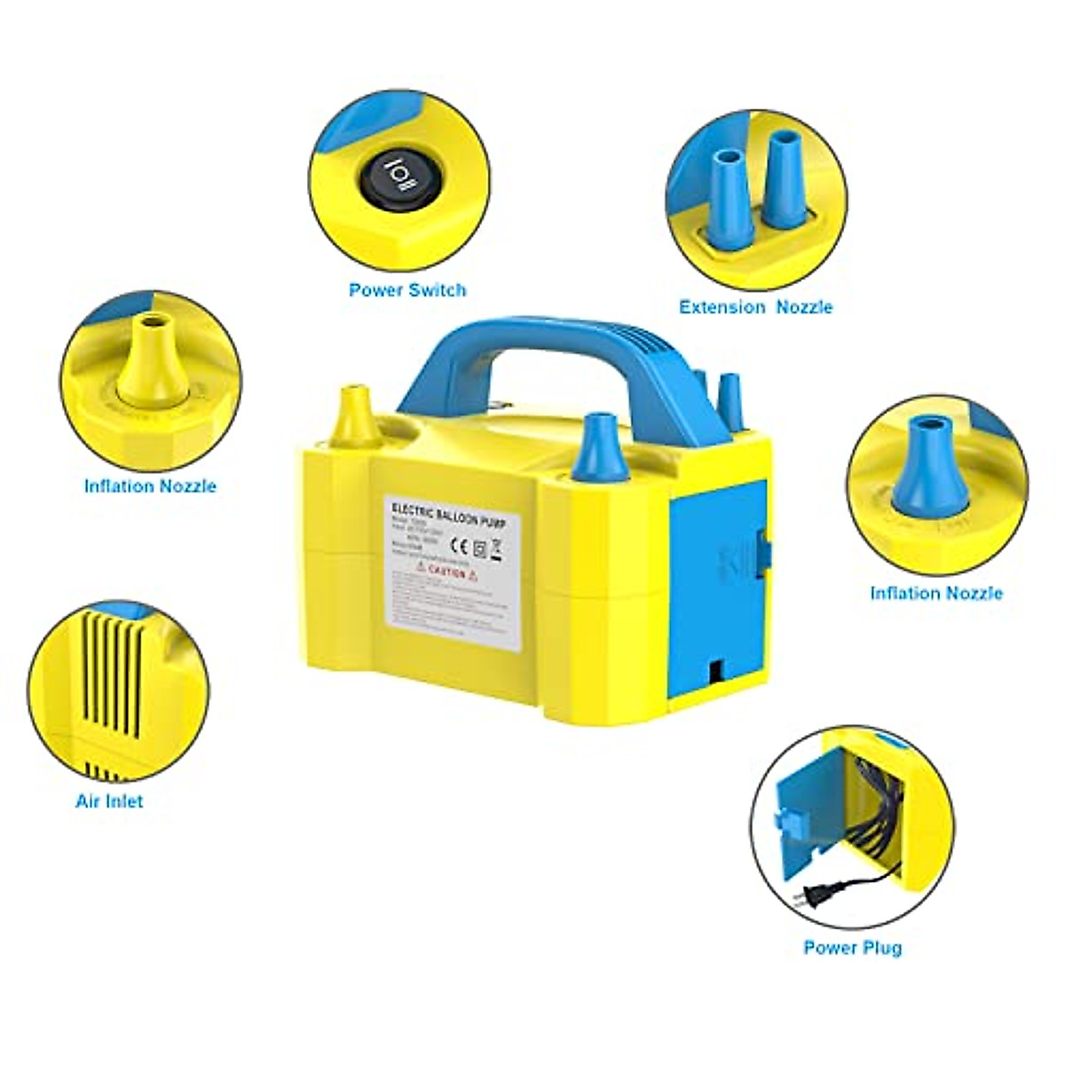 LANGXUN Portable High Power Electric Balloon Pump, Two Nozzle 110V 600W Air Blower Electric Ballon Inflator Pump for Party Latex Balloon Decoration Supplies