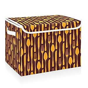 CaTaKu Orange Knifes Storage Bins with Lids and Handles, Fabric Large Storage Container Cube Basket with Lid Decorative Storage Boxes for Organizing Clothes