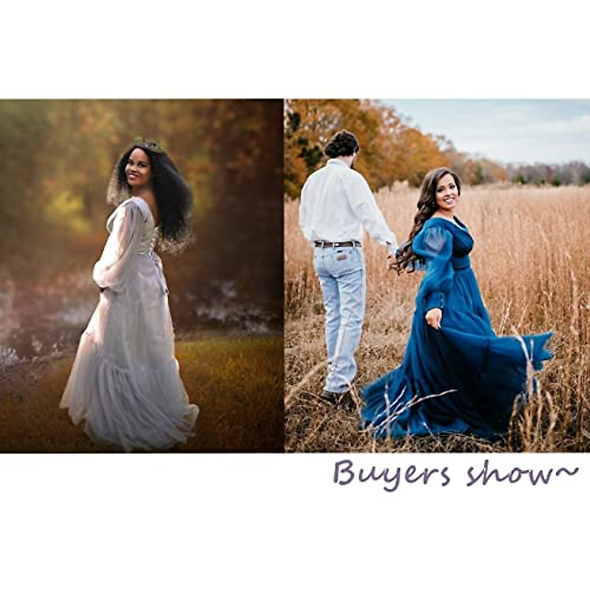 Women's Puffy Tulle Formal Evening Party Gowns Long Sleeve Princess Dress V Neck Ruched Prom Dresses White