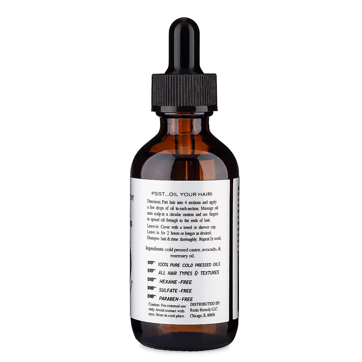 Rustic Remedy 100% Organic, Cold-Pressed Rosemary, Castor and Avocado Oil | Growth & Frizz Repair Oil Treatment (2 oz) | 100% Natural, Pure Oil for Dry Damaged Hair for Women and Men