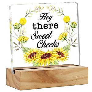 Bathroom Desk Decor Acrylic Desk SignHumor Hey There Sweet Cheeks Acrylic Plaque Home Restroom Desk Shelf Decoration 4.7"x4.7"