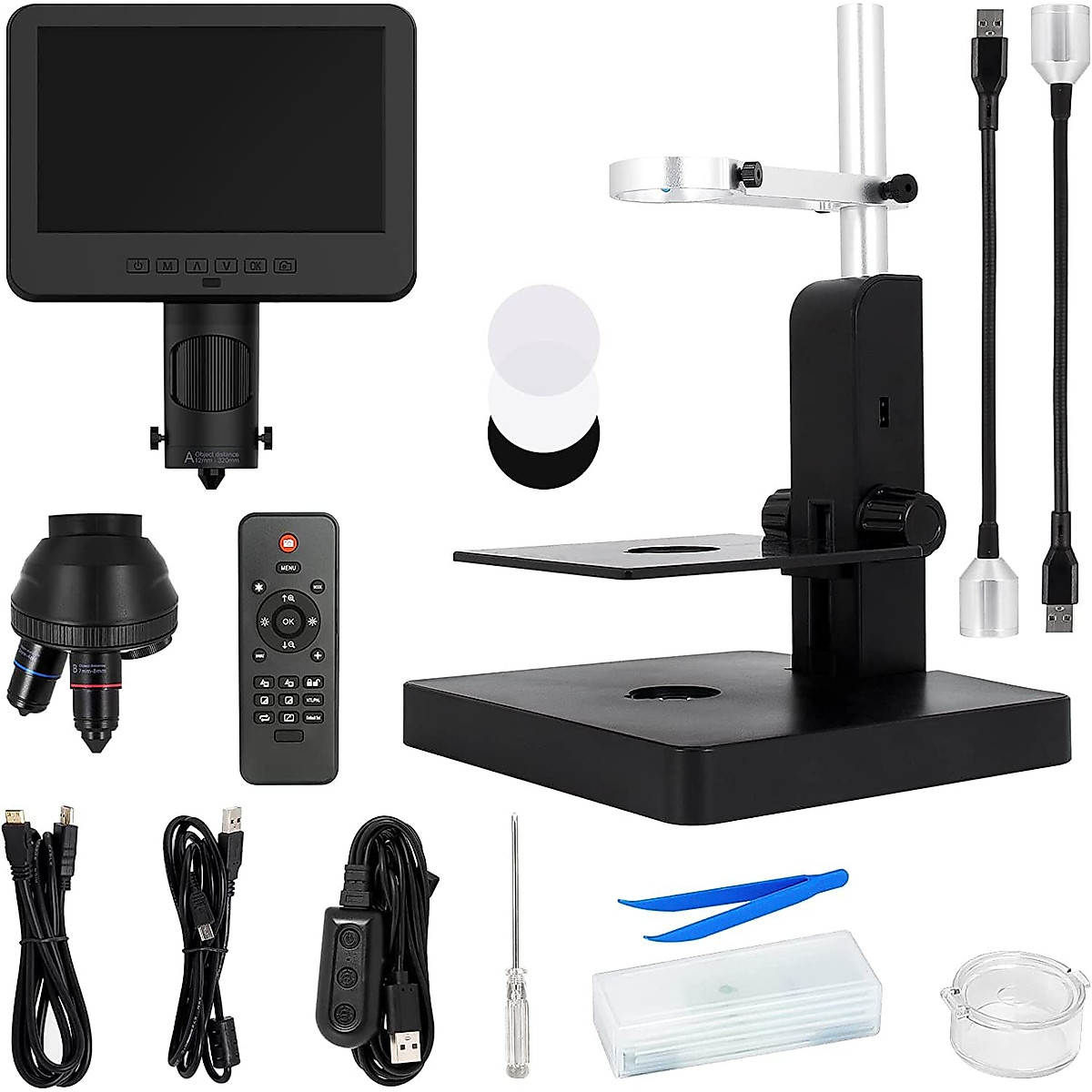 JOYALENS JL246PS 3 Lens HDMI Digital Microscope, UHD 4000× 24MP Biological Microscope with Prepared Slides, Coin Microscope for Full-Size Coin Error Coins, 7'' LCD Screen, Windows PC Compatible, 32GB
