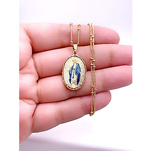 LESLIE BOULES Virgen La Milagrosa Pendant Necklace 18K Gold Plated Chain 18 Inches Length
