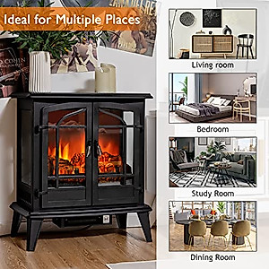 Tangkula 25 Inches Electric Fireplace Stove, 1400 W Freestanding Fireplace Heater, Indoor Electric Stove Heater W/Realistic Dancing Flame Effect, Adjustable Temperature, Overheat Protection