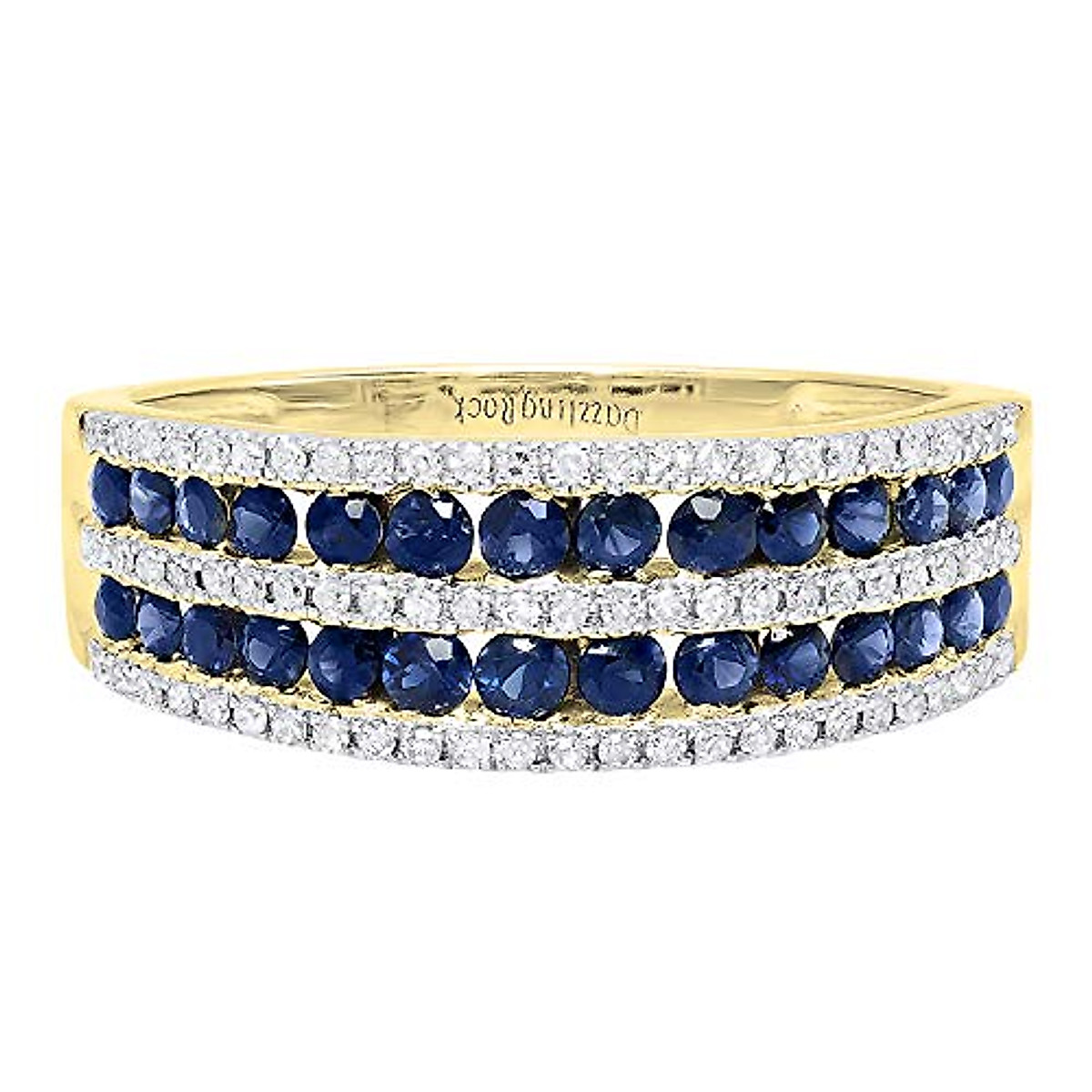 Dazzlingrock Collection Round Graduating Blue Sapphire with White Diamond Alternating Row Wedding Band for Women in 14K Yellow Gold Size 9