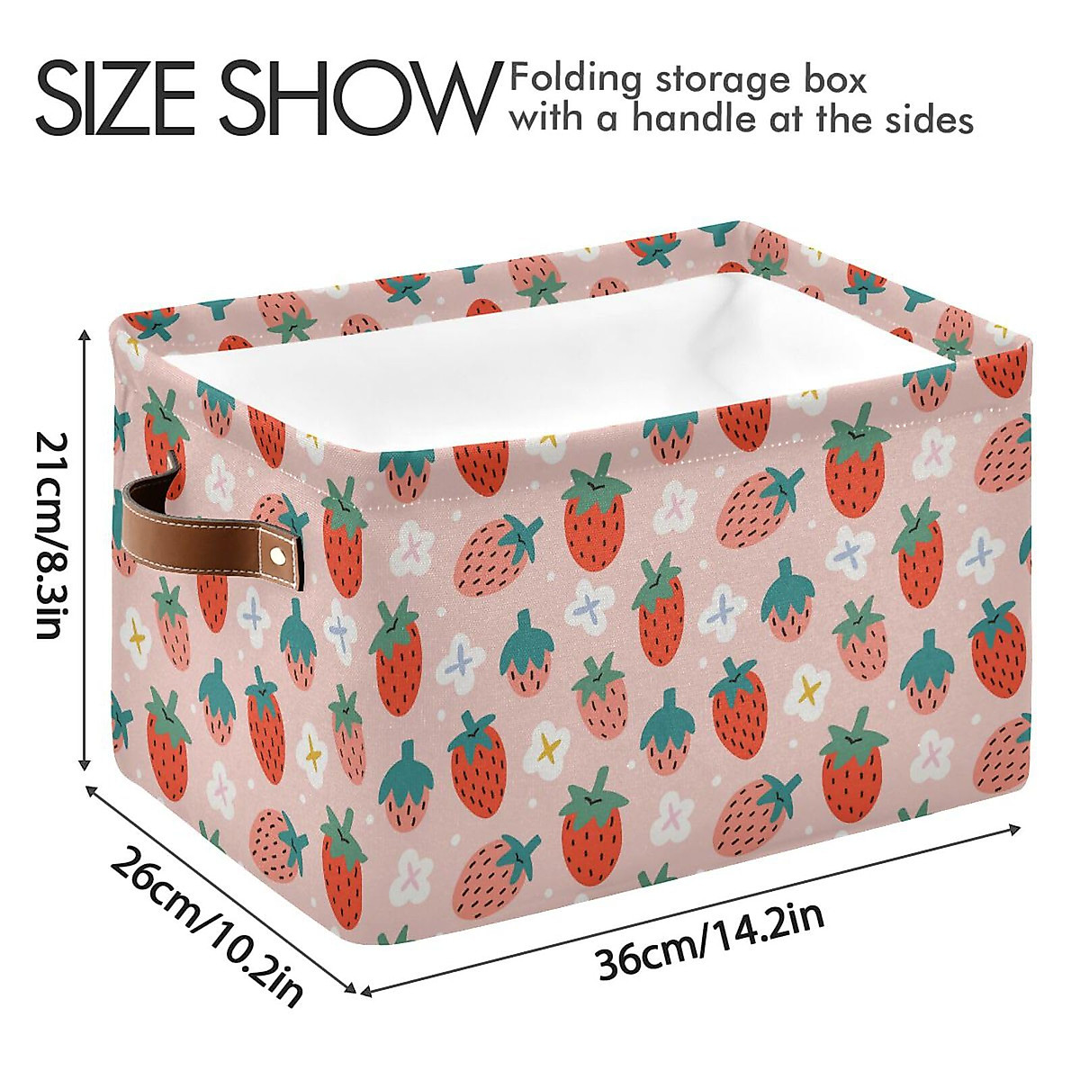 YETTASBIN Cute Strawberry Storage Basket 1pc, Large Collapsible Toys Clothes Organizer, Durable Canvas Storage Bin with Handle for Shelves Closet Laundry Home Office Decor