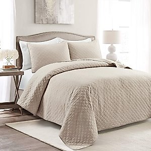 Lush Decor Ava Quilt Diamond Pattern Solid 3 Piece Oversized Bedding Blanket Bedspread Set - Full/Queen - Neutral