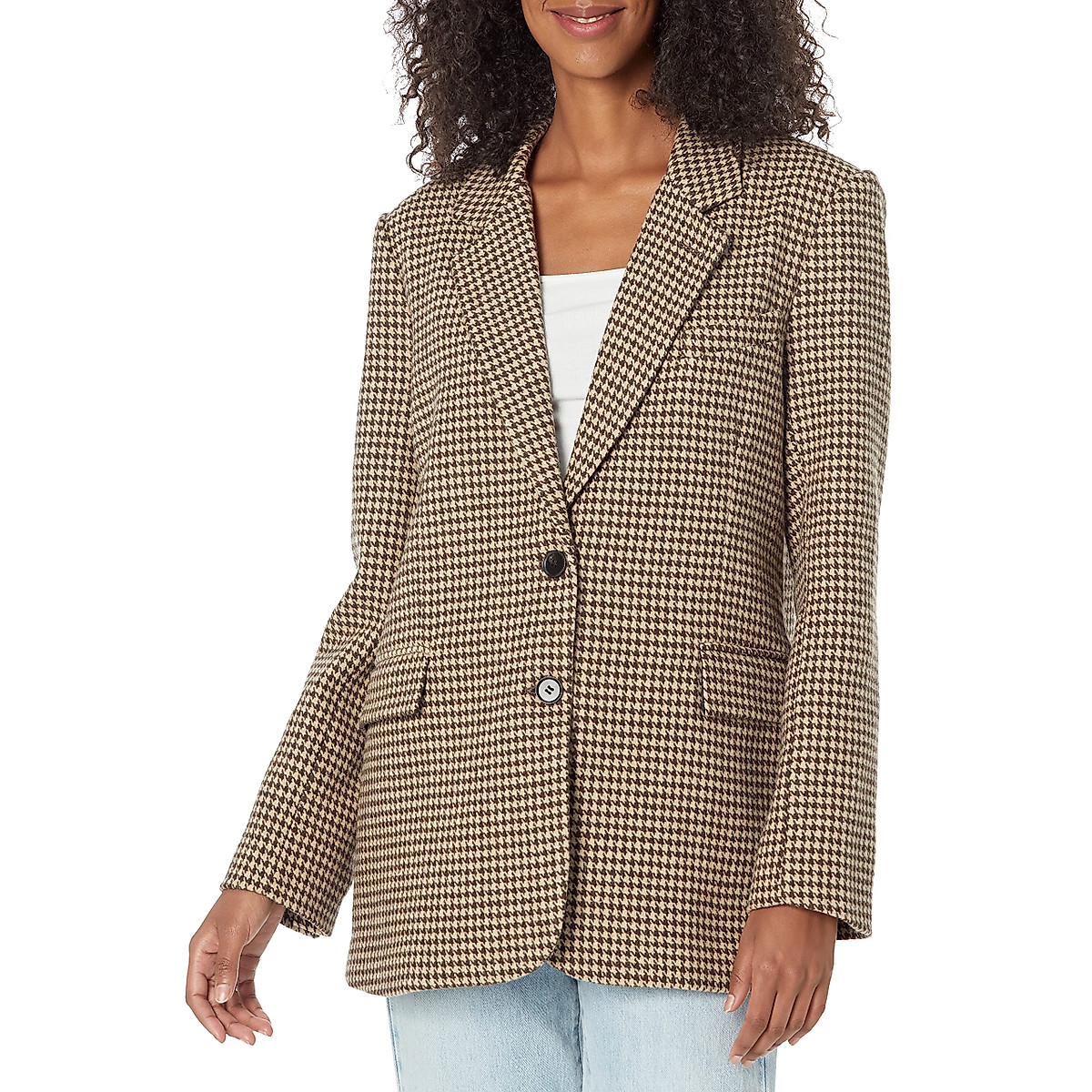 ASTR the label Women's Rachel Blazer, Brown Houndstooth, Small
