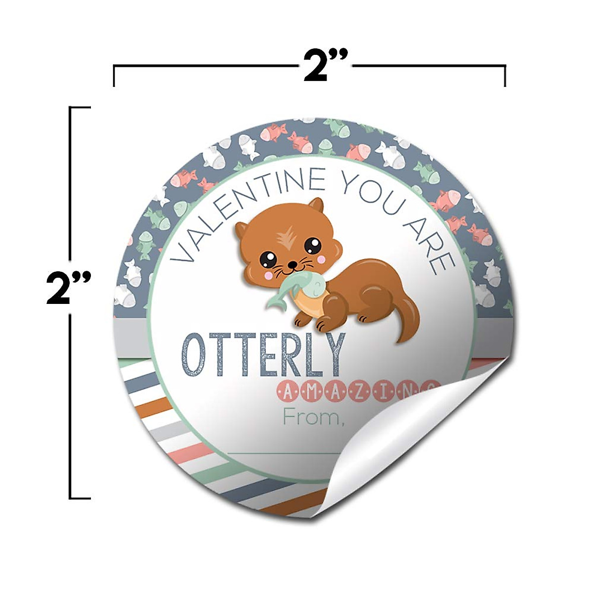 Adorable Otter Otterly Amazing Valentine Party Favor Sticker Labels for Girls, 40 2" Party Circle Stickers by AmandaCreation, Great for Classroom Valentines, Envelope Seals, Gifts & Treats