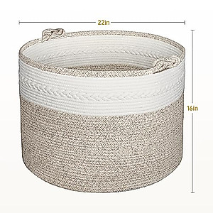 XXXXL Extra Large Cotton Rope Basket, AivaToba 22" x 22" x 16" Blanket Storage Basket, Toy Storage Basket, Decorative Sturdy Storage Basket with Handles in Living Room