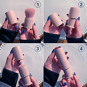 Retractable Kabuki Foundation Brush Travel Face Blush Brush for Mineral Powder, Contouring, Cream (Black + Pink 2Pcs)