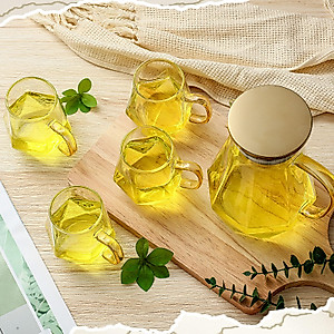 Mumufy 5 Pcs Glass Pitchers Set, 50 oz Borosilicate Glass Pitcher with 4 Cups Diamond Design Water Pitcher with Handle and Stainless Steel Lid Glass Kettle Durability Glass Carafe for Tea Coffee Juice