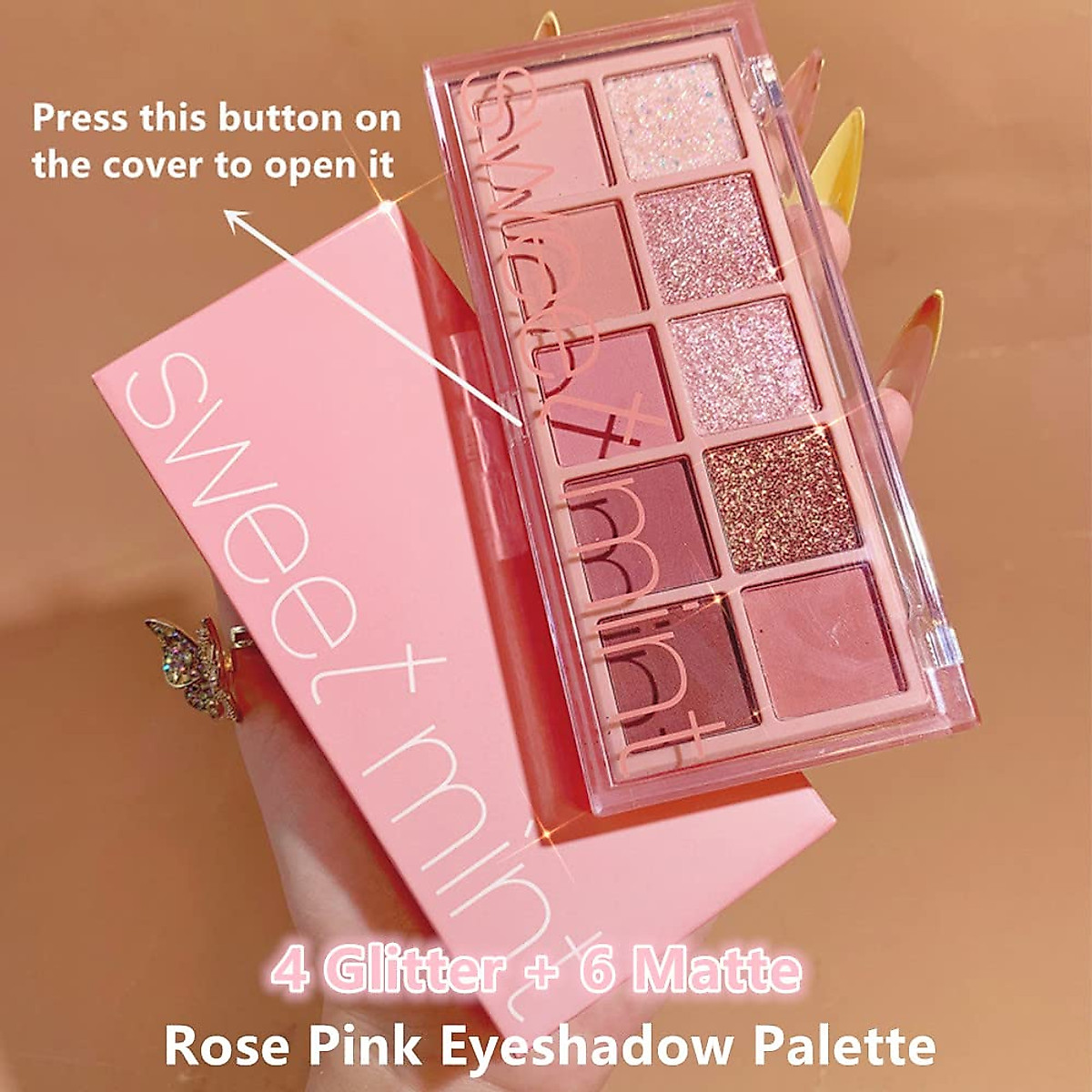 Go Ho 10 Colors Eyeshadow Palette,Matte&Glitter&Shimmer Eyeshadow Makeup,Pink Eye Black Pink Eyeshadow Shades,Naturing-Looking,High Pigment Waterproof Eye Shadow Palette Makeup,03