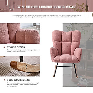 Ugijei Rocking Chair Nursery, Teddy Upholstered Glider Rocker with High Backrest, Modern Rocking Accent Chair for Nursery, Living Room, Bedroom (Pink)