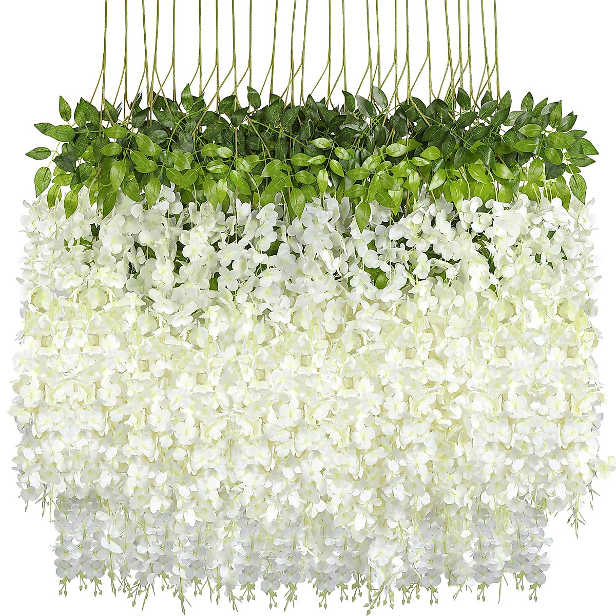 Pauwer Wisteria Hanging Flowers 24 Pack Fake Flower Garland Artificial Wisteria Vines Rattan Silk Flower String Wedding Party Wall Decorations,White