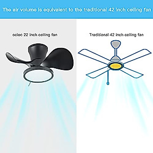 ocioc Quiet Ceiling Fan with LED Light 22 inch Large Air Volume Remote Control for Kitchen Bedroom Dining room Patio