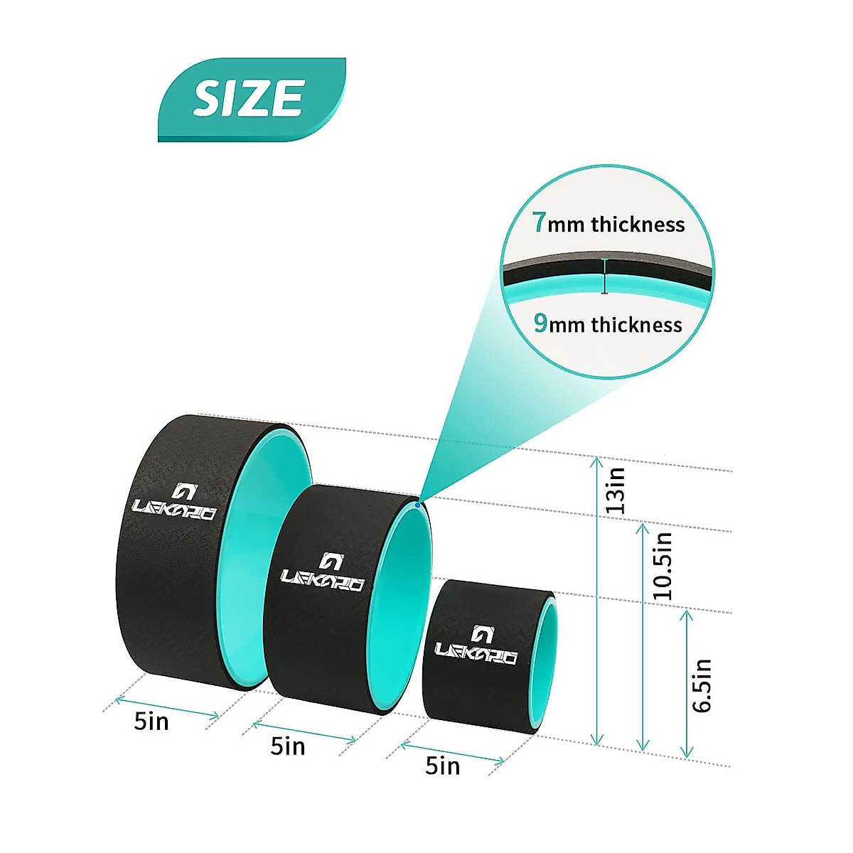 Yoga Wheel Set of 3, Back Roller for Back Pain Relief, Stretching, Multifunctional Back Wheel Improve Flexibility, Strength & Backbends, Deep Tissue Massage, Size 13"/10.5"/6.5''