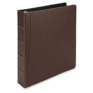 Samsill Vintage Hardback 3 Ring Leather Binder, Professional Binder Organizer, Planner Binder, 1.5 Inch 3 Ring Binder, Letter Size 8.5 x 11, No Zipper, Faux Brown Leather