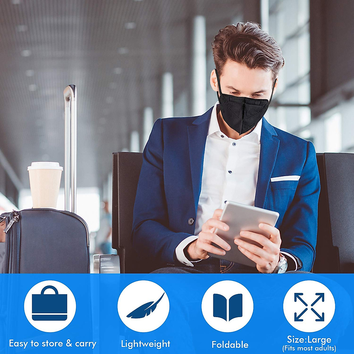 Enlove KN95 Face Masks Black 50 Pack, 5-Layer Filter Face Mask