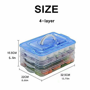 TIAN CHEN Food Refrigerator Storage Containers with 2 Lids, 4 Layer, Stackable Handheld Carrier for Snack, Cookie, Meat, Bacon, Charcuterie, BPA Free (Transparent 4 tier)