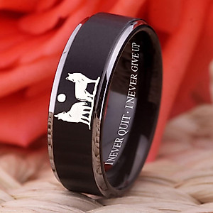 CLOUD DANCER Wolf Ring Howling Wolves Ring Moon Ring I Am Wolf Ring Wolf Design for Wedding Ring -Free Customized Engraving (Silver Tone Step, 12.5)