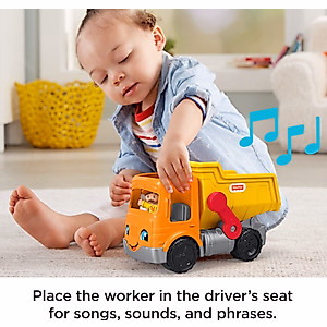 Fisher-Price Little People Toddler Construction Toy Work Together Dump Truck with Music Sounds and 3 Pieces for Ages 1+ Years