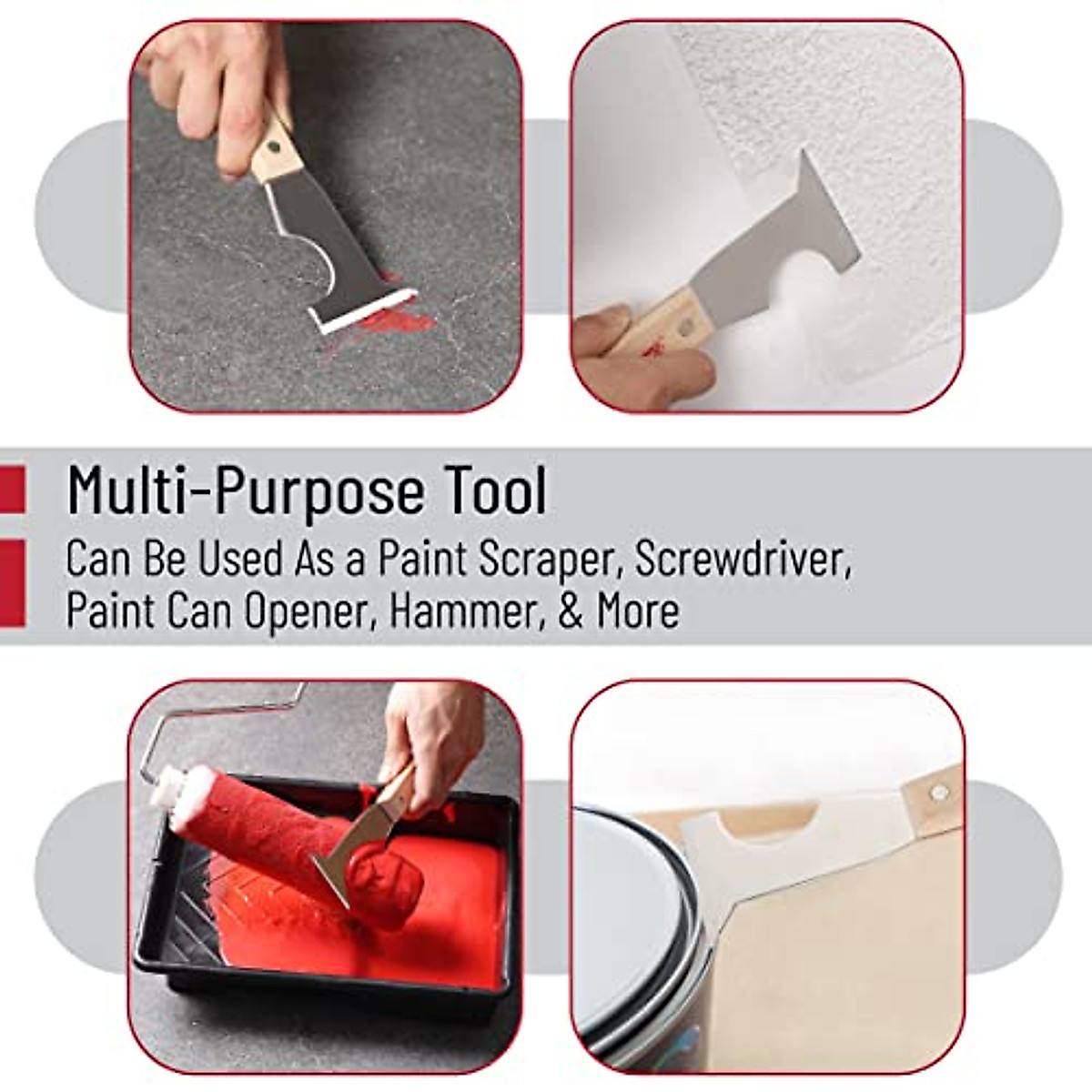 Bates- Paint Scraper, 5 Pc Scraper Tool, Putty Knife Set, Putty Knife, Painting Tools, 5 in 1 Tool, Spackle Knife, Wallpaper Scraper, Painters Tool, Crown Molding Tool, Paint Remover for Wood, Scraper