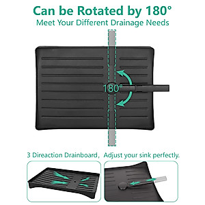 Dish Drying Rack - Large Size Multifunctional Drain Board Set, Durable Tableware Drainer with Adjustable Rotating Drain, Model:DDR-001,by WEIKER. Black 16.15inch x 13inch x 4.2inch