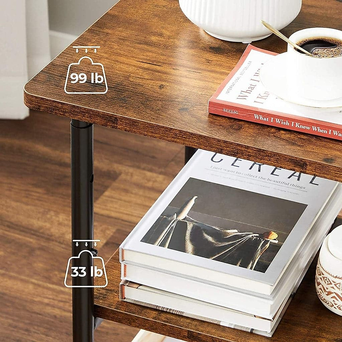 VASAGLE Industrial Printer Stand, 3-Tier Machine Cart with Wheels and Adjustable Table Top, Heavy Duty Storage Rack for Office and Home, Rustic Brown and Black UOPS003B01