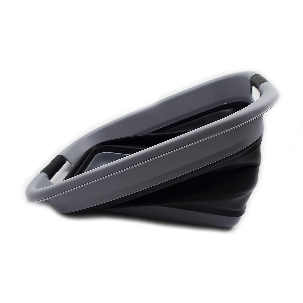 SAMMART 2 pcs Set : 25L (6.6 Gallon) Collapsible Plasic Laundry Basket & 5L (1.32 Gallon) Collapsible Bucket (Laundry Basket+Bucket, Black+Black)