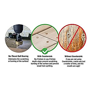 Amana Tool AMS-627 3-Pc Carbide Tipped Countersink with Adjustable Depth Stop and No-Thrust No Marring Ball Bearing with Replacement Countersinks Quick Release Shank Set