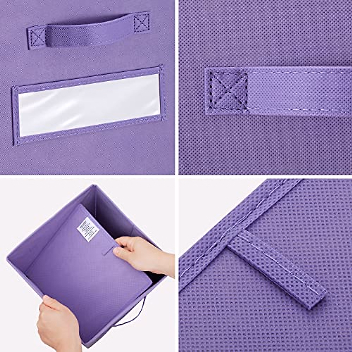 artsdi Set of 10 Storage Cubes,Foldable Fabric Cube Storage Bins with 10 Labels Window Cards & a Pen,Baskets Containers for Shelves, Closet Organizers Box for Home & Office,Purple