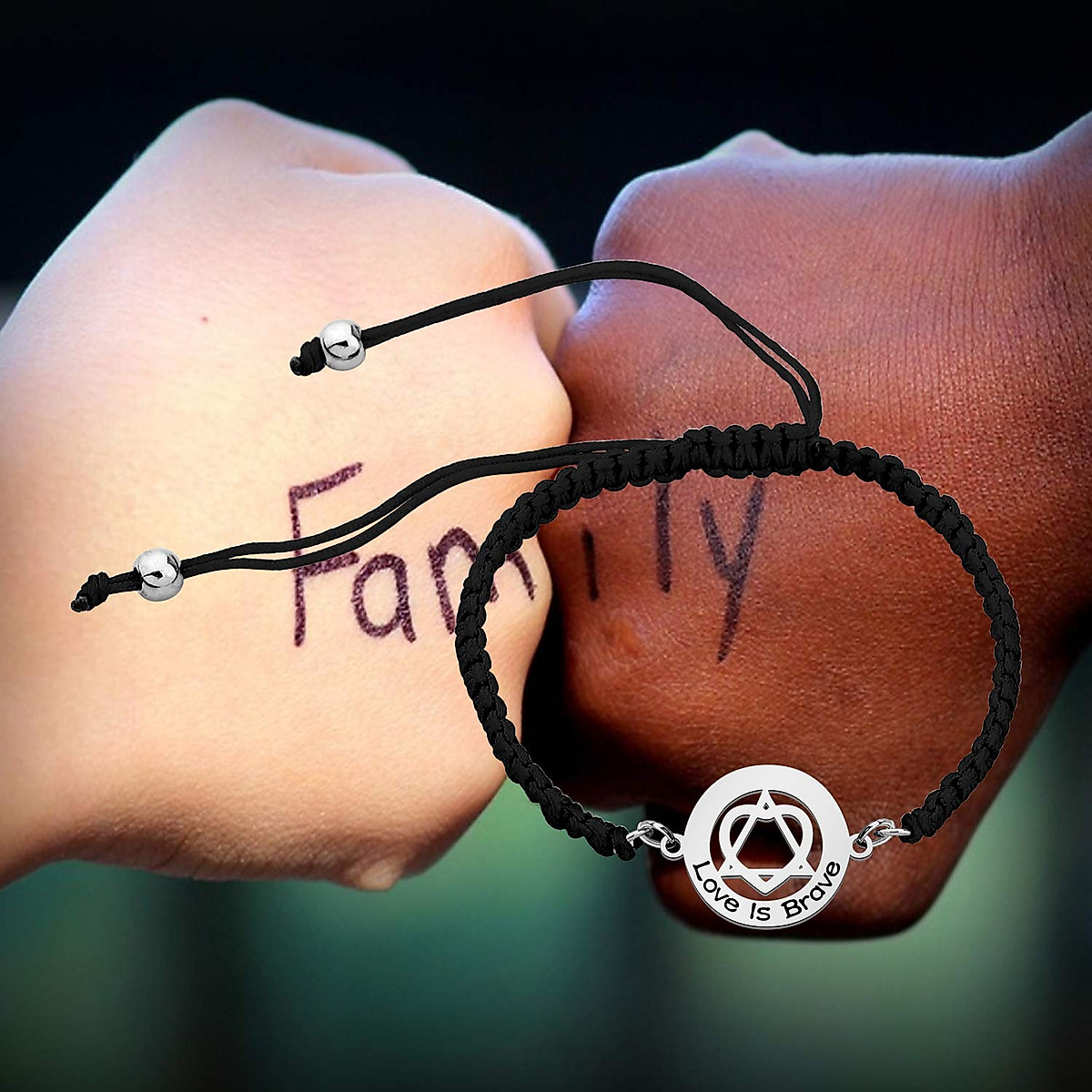 BEKECH Adoption Bracelet Love is Brave Intertwined Heart and Triangle Adoption Symbol Charm Braided Bracelet for Stepmom