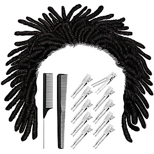 Patelai 52 Pcs Professional Comb Set Carbon Fiber Hair Combs for Women Men Include Rat Tail Taper 50 Double Prong Curl Clips for All Hair Types Natural Curly(Black)