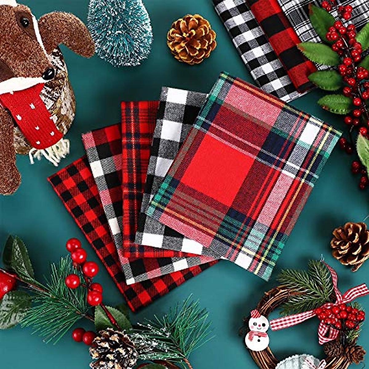 12 Pieces Christmas Cotton Fabric Squares Bundles Buffalo Plaid Stripe Fat Quarters 19.5 x 15.7 Inch Charm Yarn-Dyed Checked Cloth Quilting Fabric Scraps for DIY Crafting Sewing Patchwork