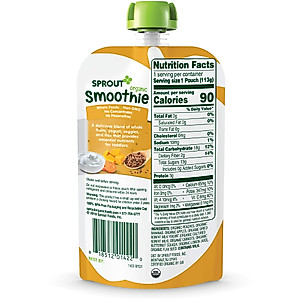Sprout Organic Toddler Smoothie, Peach Banana w/ Yogurt, 4 Ounce Pouch (Pack of 6)