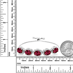 Gem Stone King 925 Sterling Silver 9X7MM Oval Gemstone Birthstone 5-Stone Tennis Bracelet For Women | Fully Adjustable Up to 9 Inch