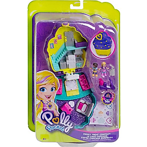 Polly Pocket Playset, Travel Toy with 2 Micro Dolls & Surprise Accessories, Pocket World Cupcake Compact, Food Toy